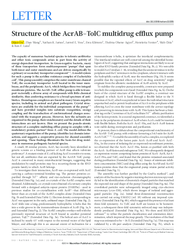 (PDF) Structure of the AcrAB–TolC multidrug efflux pump