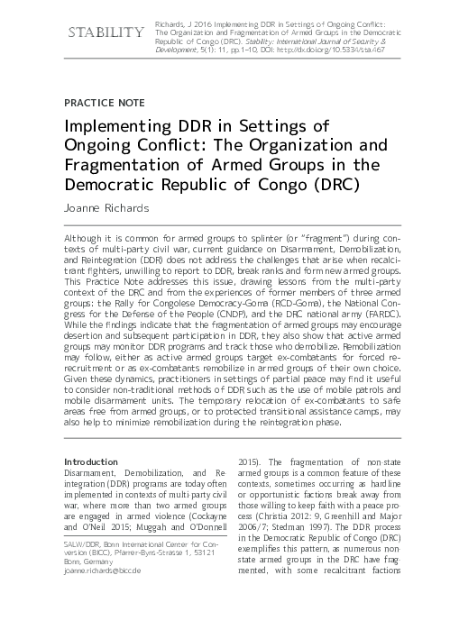 (PDF) Implementing DDR in Settings of Ongoing Conflict: The ...