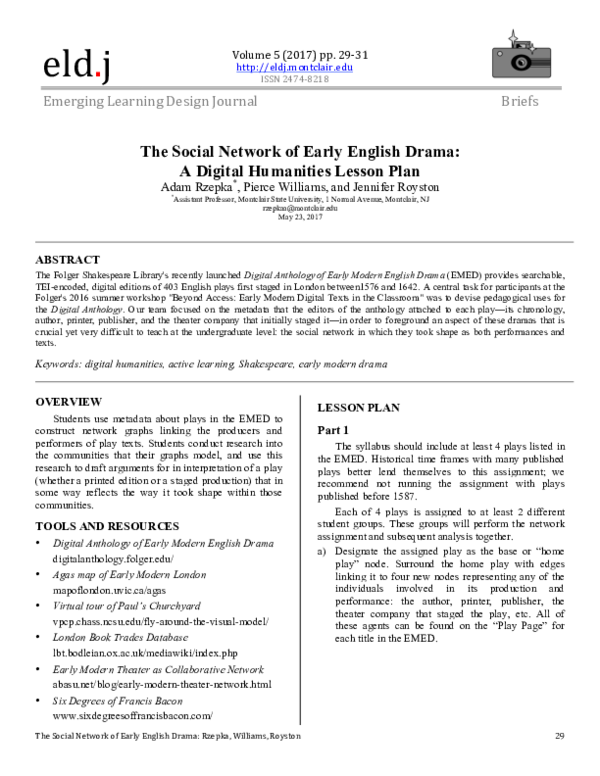 (PDF) The Social Network of Early English Drama: A Digital Humanities ...