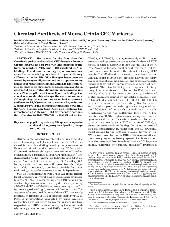 (PDF) Chemical synthesis of mouse cripto CFC variants