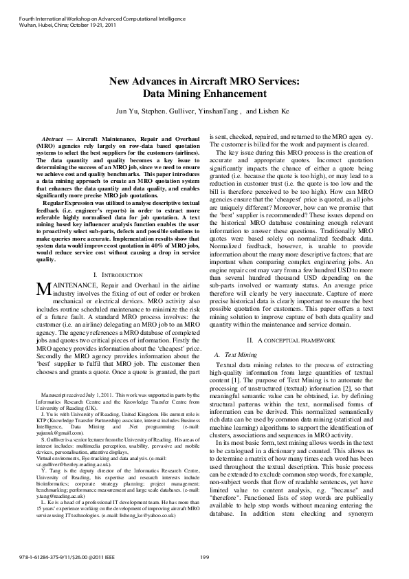 (PDF) New advances in aircraft MRO services: Data mining enhancement ...