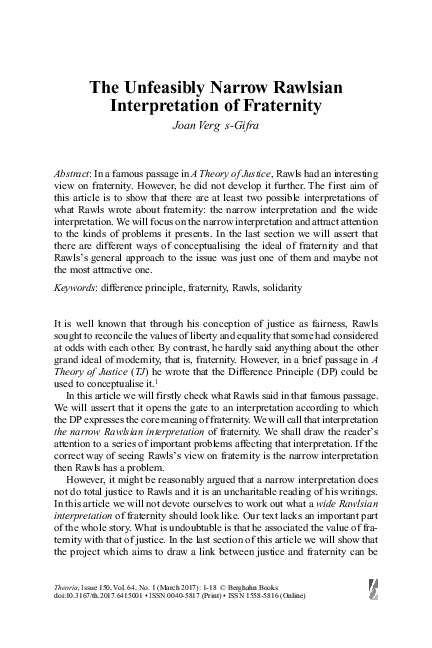 (PDF) The Unfeasibly Narrow Rawlsian Interpretation of Fraternity