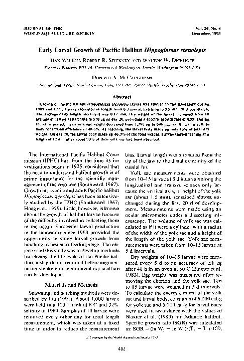 (PDF) Early Larval Growth of Pacific Halibut Hippoglossus stenolepis ...