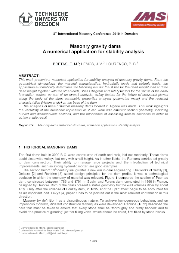 (PDF) Masonry gravity dams: a numerical application for stability analysis