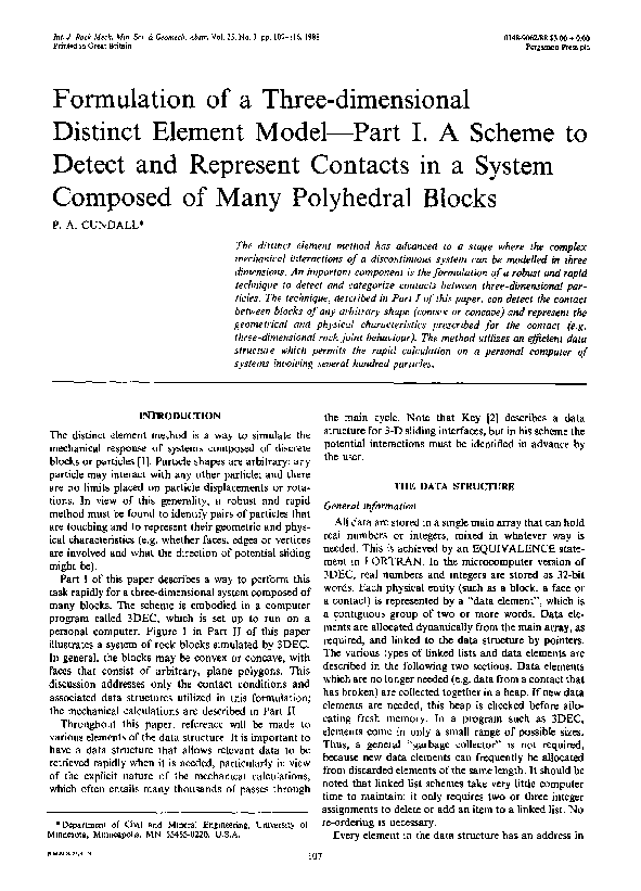 Pdf Formulation Of A Three Dimensional Distinct Element Model—part I