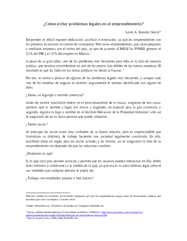 (PDF) ¿Cómo evitar problemas legales en el emprendimiento?