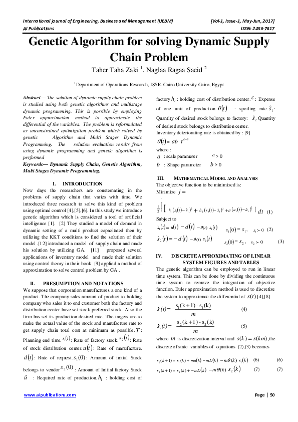 (PDF) Genetic Algorithm for solving Dynamic Supply Chain Problem