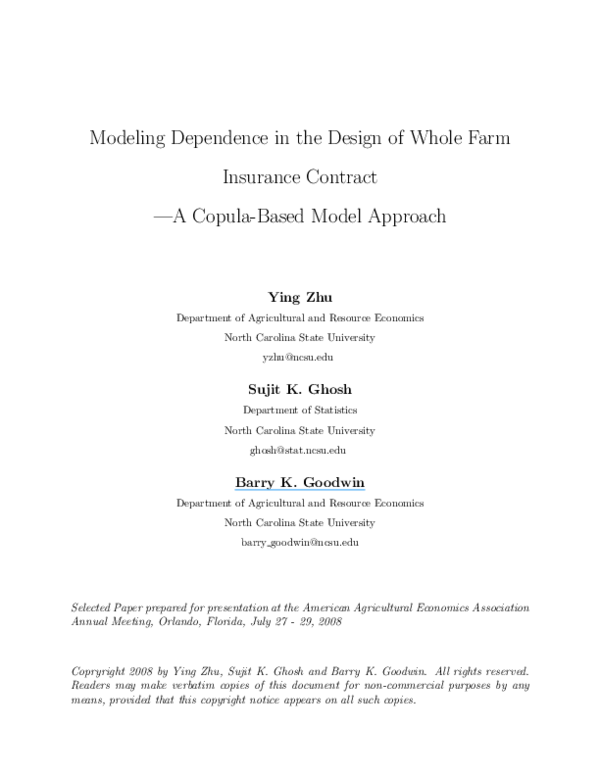 (PDF) Modeling Dependence in the Design of Whole Farm---A Copula-Based Model Approach