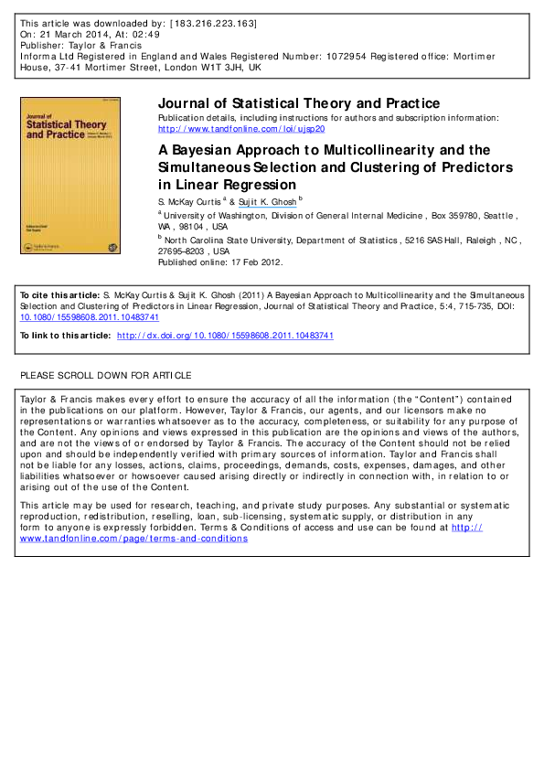 Pdf A Bayesian Approach To Multicollinearity And The Simultaneous Selection And Clustering Of