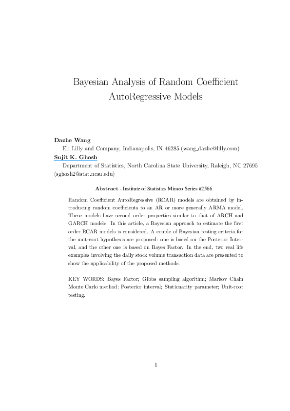 Pdf Bayesian Rcar Models And Unit Root Testing