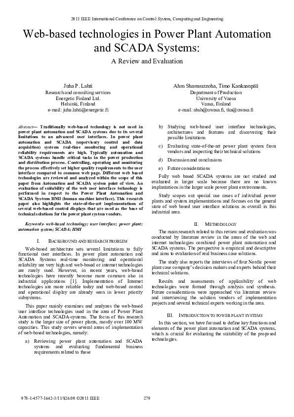 (PDF) Web-based technologies in power plant automation and SCADA systems: A review and evaluation