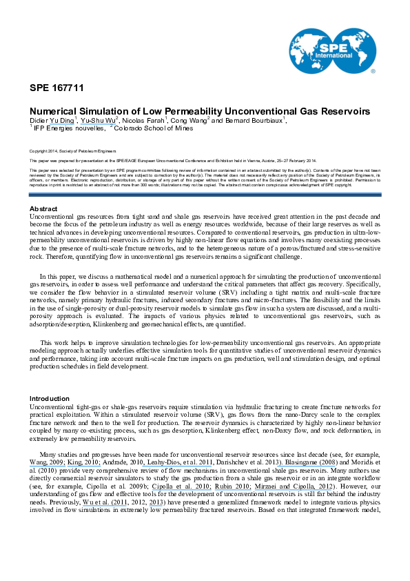 Pdf Numerical Simulation Of Low Permeability Unconventional Gas