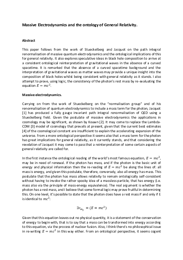 (PDF) Massive Electrodynamics and the ontology of General Relativity