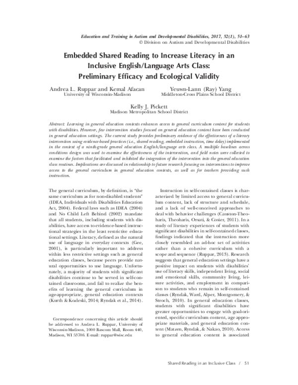 (PDF) Embedded Shared Reading to Increase Literacy in an Inclusive ...