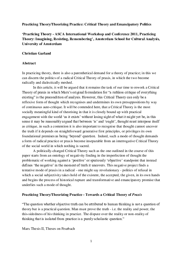 (DOC) Garland, C. (2011) 'Practicing Theory/Theorising Practice ...