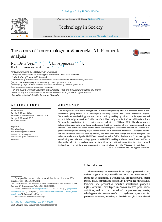 The colors of biotechnology in Venezuela: A bibliometric analysis