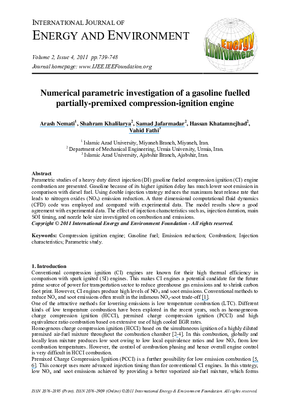 (PDF) Numerical parametric investigation of a gasoline fuelled partially-premixed compression ...