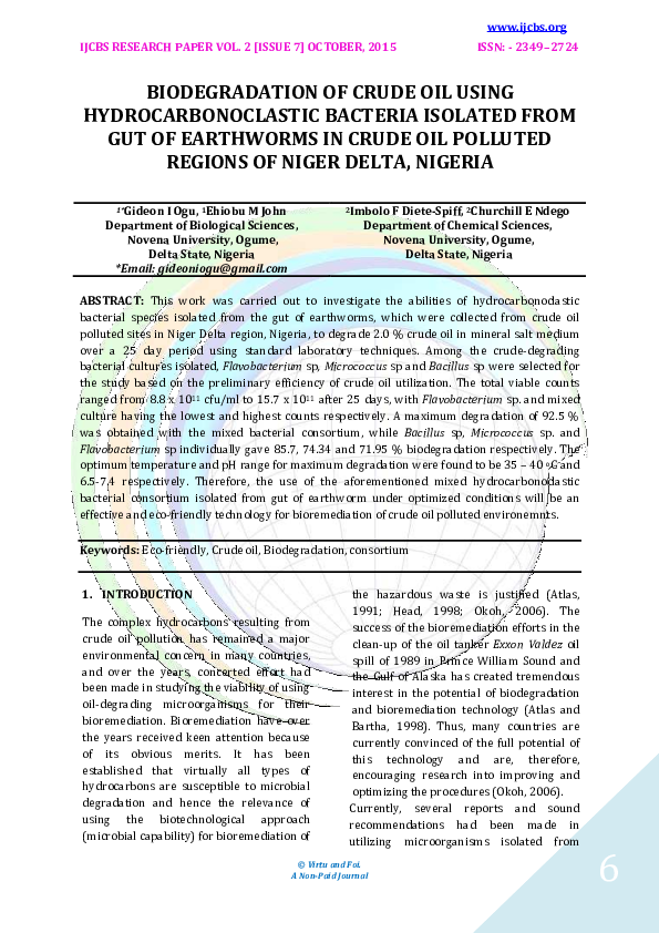 (PDF) A Non-Paid Journal 6 6 BIODEGRADATION OF CRUDE OIL USING ...