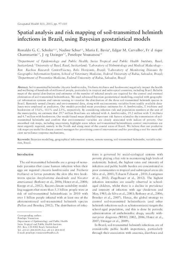 (PDF) Spatial analysis and risk mapping of soil-transmitted helminth infections in Brazil, using ...
