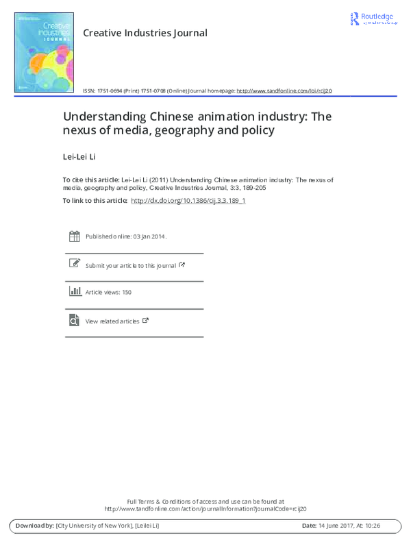 (PDF) Creative Industries Journal Understanding Chinese animation ...