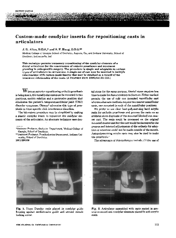 (PDF) Custom-made condylar inserts for repositioning casts in articulators