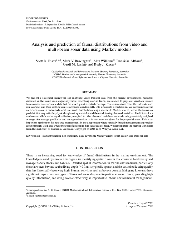 (PDF) Analysis and prediction of faunal distributions from video and multi-beam sonar data using ...