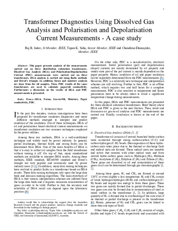 (PDF) Transformer Diagnostics Using Dissolved Gas Analysis and Polarisation and Depolarisation ...
