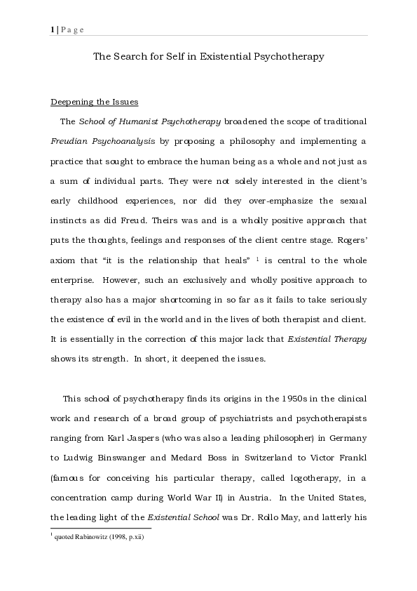 (PDF) The Search for Self in Existential(ist) Psychology/Psychotherapy