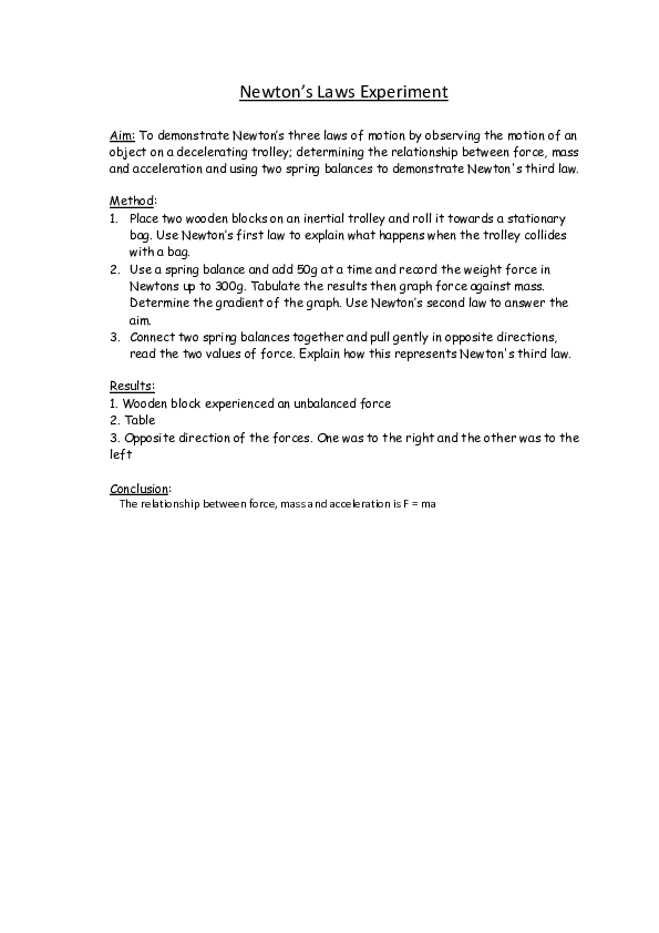 (DOC) Newton's Laws Experiment