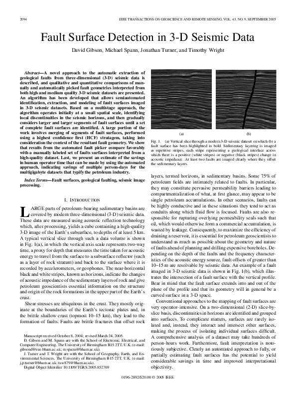 Pdf Fault Surface Detection In 3 D Seismic Data