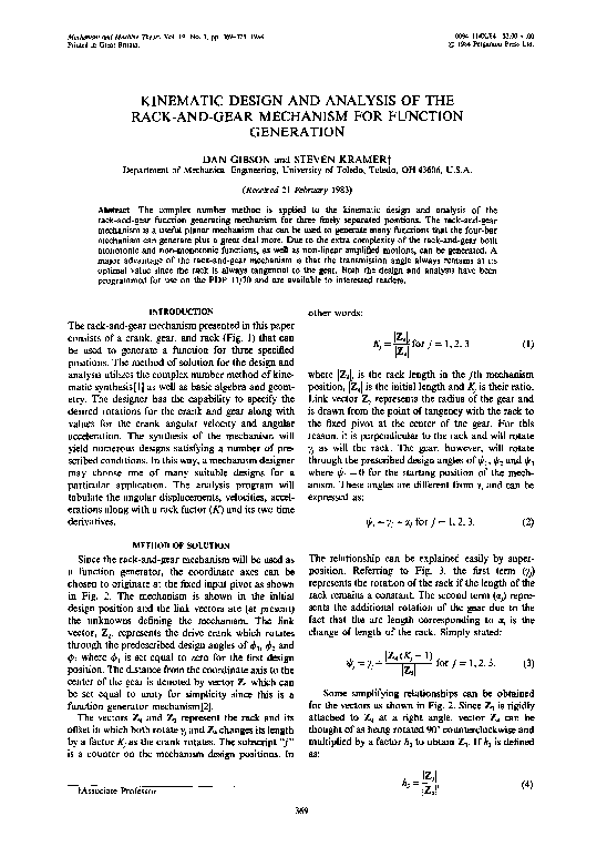 (PDF) Kinematic design and analysis of the rack-and-gear mechanism for ...