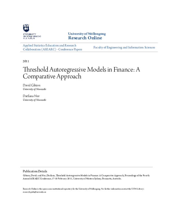 (PDF) Threshold Autoregressive Models in Finance: A Comparative Approach