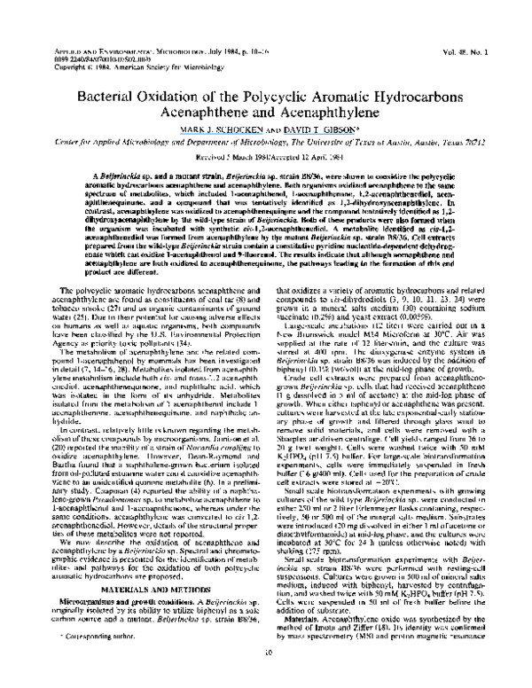 (PDF) Bacterial oxidation of the polycyclic aromatic hydrocarbon acenaphthalene. Appl Environ ...