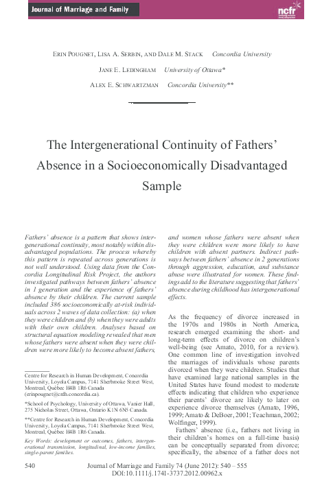 (PDF) The Intergenerational Continuity of Fathers' Absence in a ...