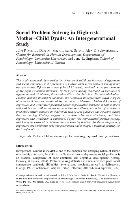 (PDF) Social Problem Solving in High-risk Mother-Child Dyads: An ...