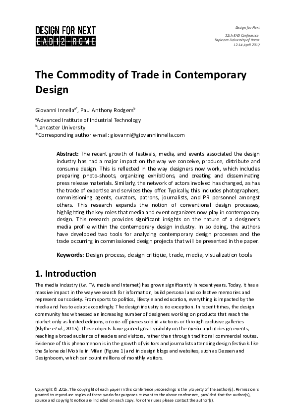 (DOC) The Commodity of Trade in Contemporary Design