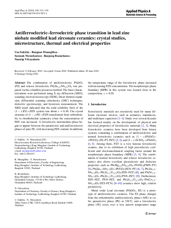 (PDF) Antiferroelectric–ferroelectric phase transition in lead zinc ...