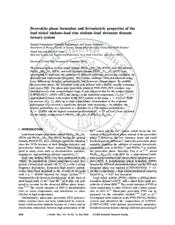 (PDF) Perovskite phase formation and ferroelectric properties of the ...