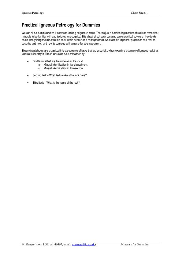 (PDF) Practical Igneous Petrology for Dummies