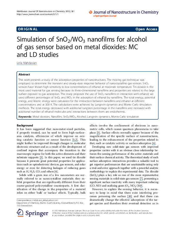 (PDF) Simulation of SnO2/WO3 nanofilms for alcohol of gas sensor based on metal dioxides: MC and ...