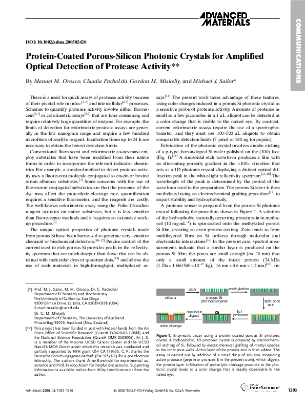 (PDF) Protein-Coated Porous-Silicon Photonic Crystals for Amplified Optical Detection of ...