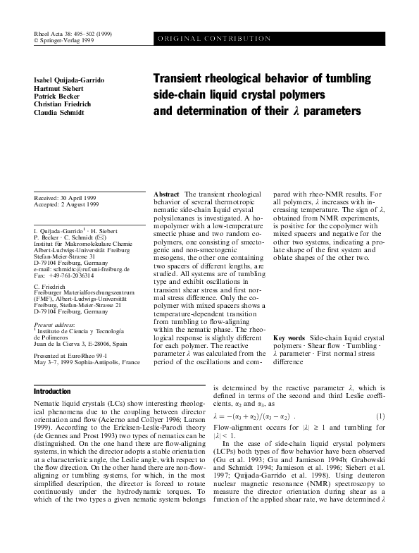 (PDF) Transient rheological behavior of tumbling side-chain liquid ...