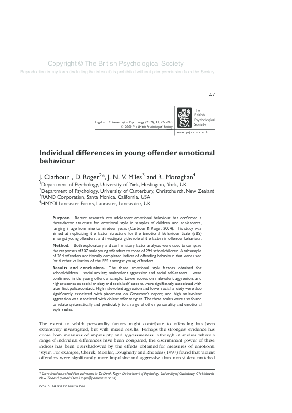 (PDF) Individual differences in young offender emotional behaviour