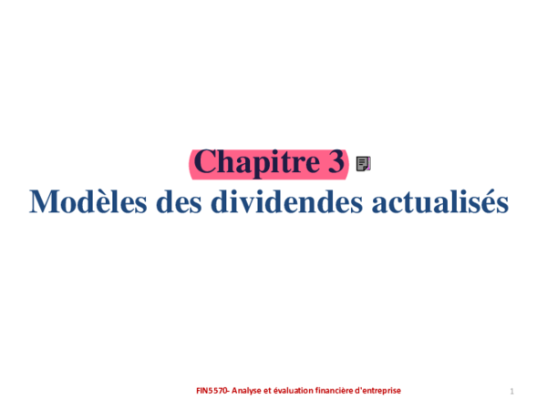 (PDF) Chapitre 3 Modèles des dividendes actualisés