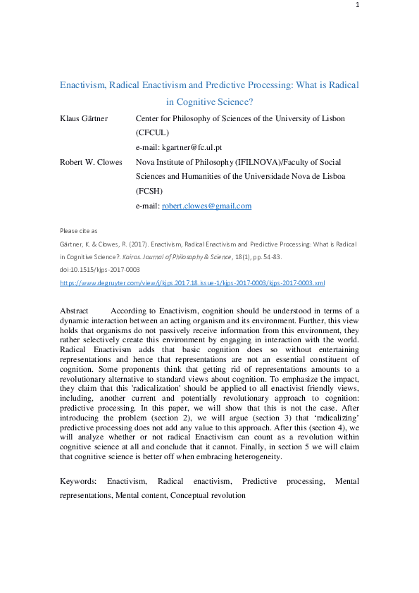 (DOC) Enactivism, Radical Enactivism and Predictive Processing: What is Radical in Cognitive ...