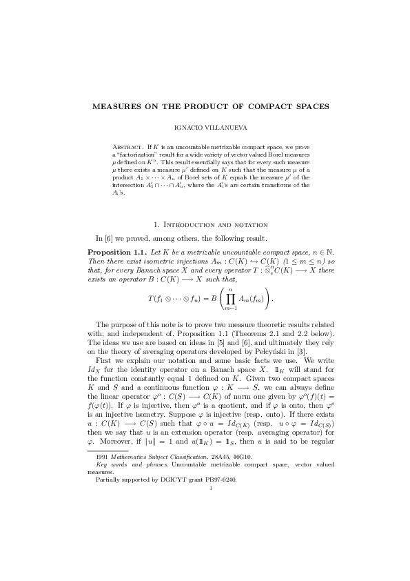(PDF) Measures on the Product of Compact Spaces