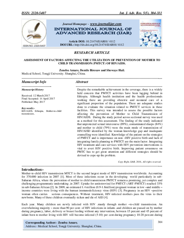 (PDF) ASSESSMENT OF FACTORS AFFECTING THE UTILIZATION OF PREVENTION OF ...