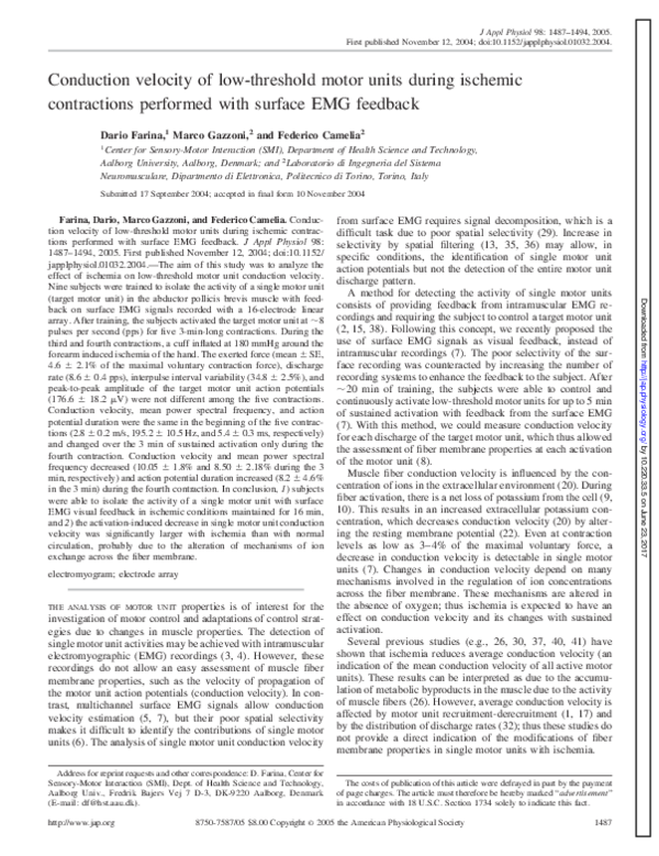 (PDF) Conduction velocity of low-threshold motor units during ischemic ...