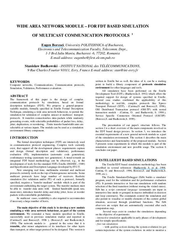 (PDF) Wide Area Network Module for FDT Based Simulation of Multicast Communication Protocols ...