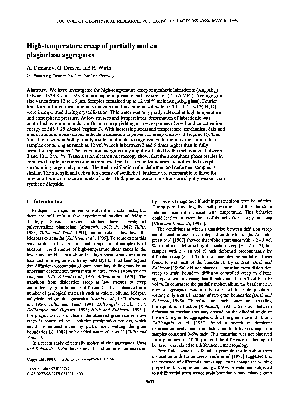 (PDF) High-temperature creep of partially molten plagioclase aggregates ...